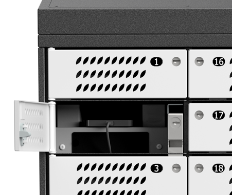 ロッカーに保管しながら充電ができる電源オプション - RFID対応のインテリジェントシステムTrakaスマートロッカー